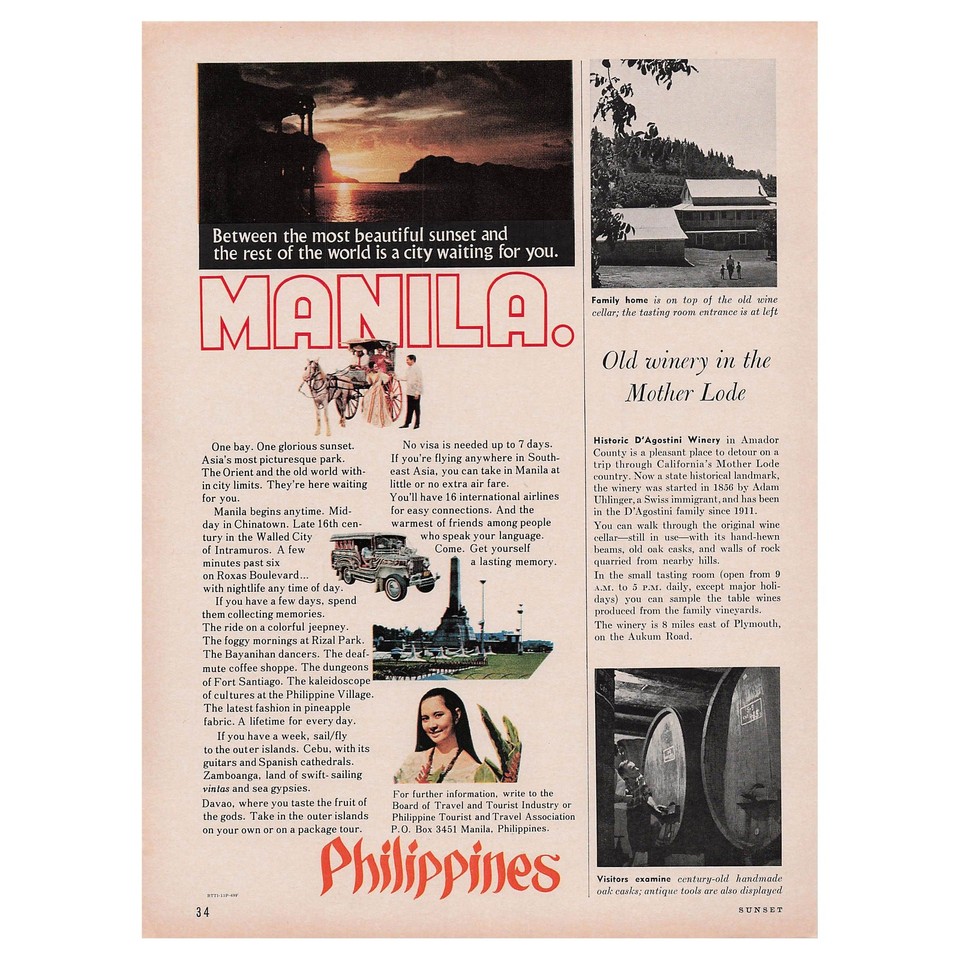 Pan Am Airline Hawaii Scuba / Manila Philippines Vintage Magazine Print ...