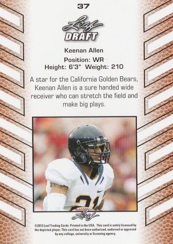 2013 Leaf Draft Rookie Keenan Allen Rookie Card Base #37 | eBay