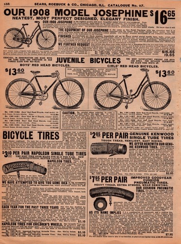 Bicycle 1908 Josephine No. 117 Sears Roebuck Vintage Advertisement ...