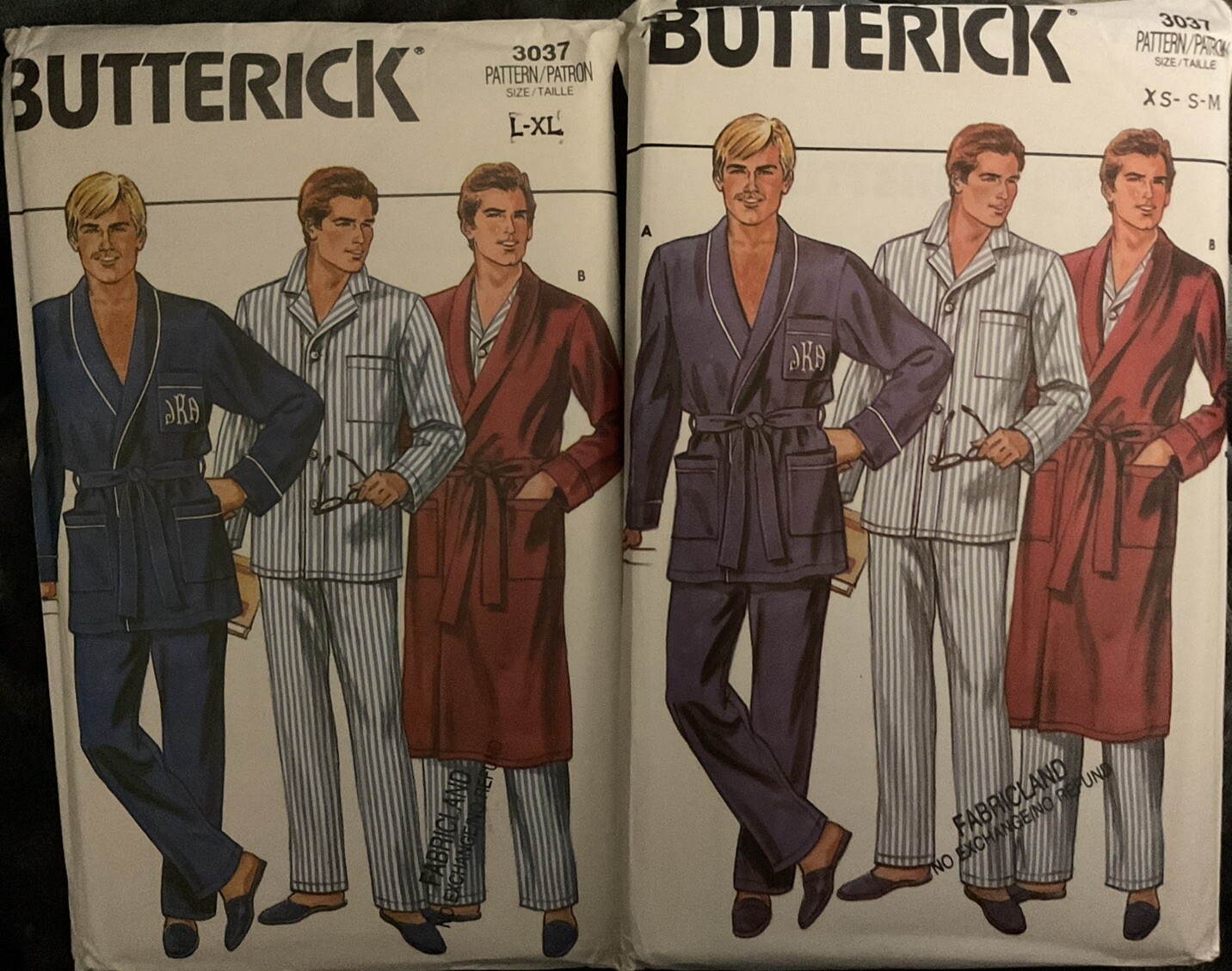 1980s Men's Pajamas Robe Monogram Butterick 3037 Pattern Size XS - XL ...
