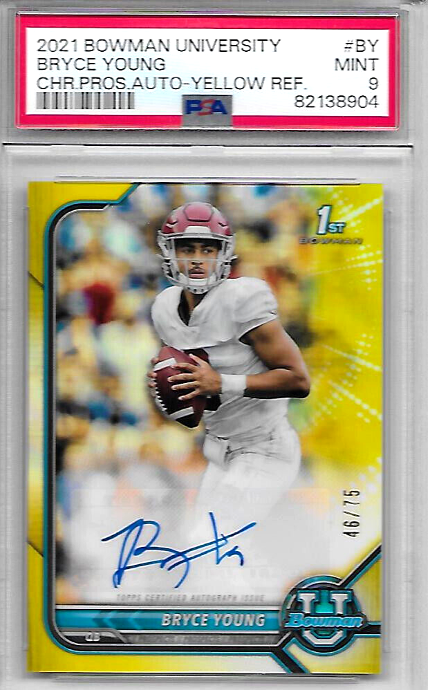 2021 BOWMAN UNIVERSITY CHROME BRYCE YOUNG YELLOW RC REFRACTOR AUTO 46/ ...