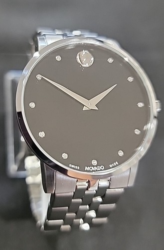 Movado Museum Classic 40mm Black Dial Steel Bracelet Men's Watch ...