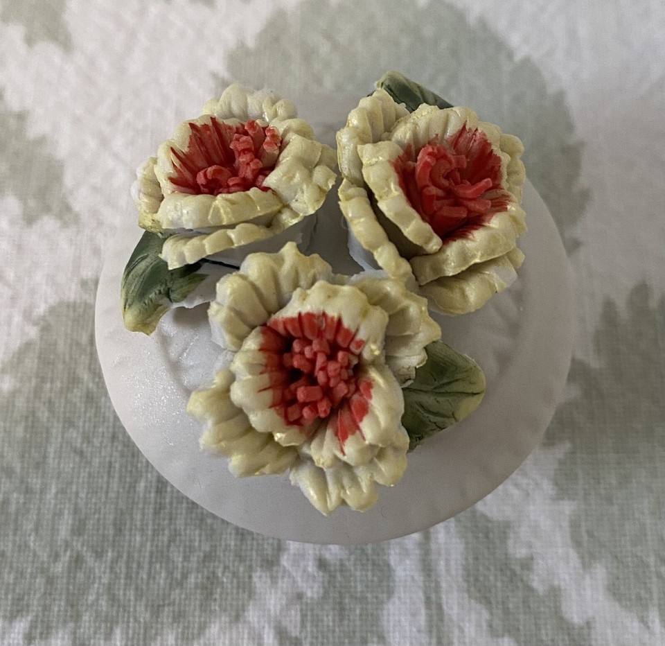 Victorian Trading Company Floral Bisque Porcelain Trinket Boxes (Set of ...