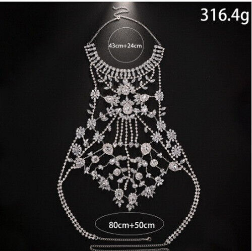 Hot Women Chest Rhinestone Necklace Vest Floral Droplet Luxury Body ...