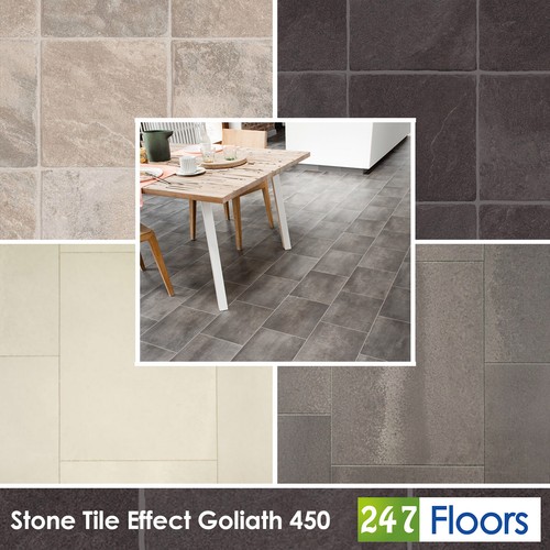 Stone Tile Effect Goliath 450 4.5mm Extra Thick Vinyl Flooring Bathroom ...