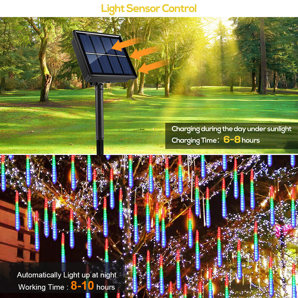 288 LED Solar Meteor Shower Rain String Lights Tree Garden Party Xmas ...
