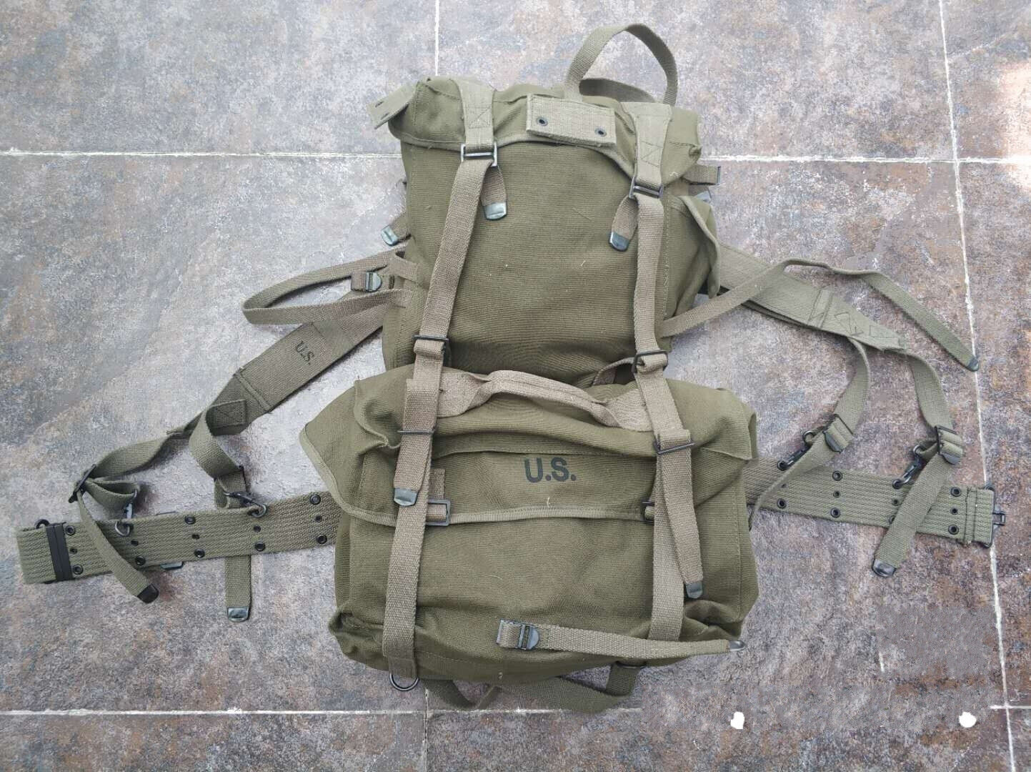 Korean War WW2 US ARMY M1945 FIELD EQUIPMENT OLIVE CANVAS BACKPACK SET ...