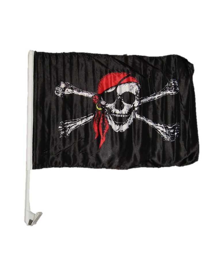 12x18 Jolly Roger Pirate Red Hat Car Window Vehicle 12"x18" Flag 100D ...