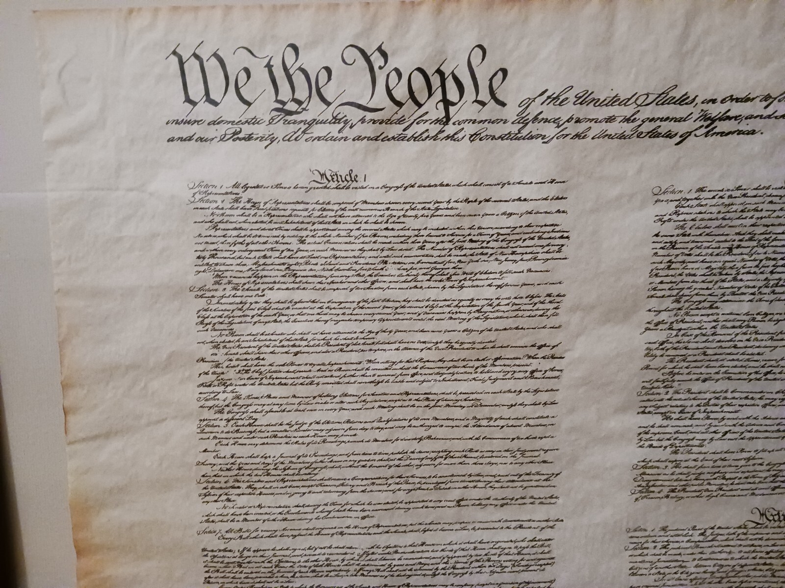 Professionally Framed Replica of the US Constitution on Parchment Paper ...