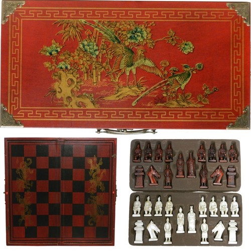 Oriental Style Chess Set-Chinese Warriors Pieces in Red Deluxe Painted ...