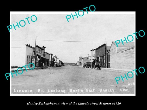 OLD POSTCARD SIZE PHOTO OF HANLEY SASKATCHEWAN LINCOLN St & STORES ...