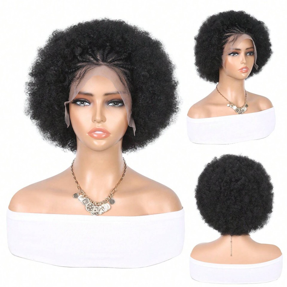 Cornrow With Afro Puff Wig 13x4 Inch HD Lace Front Wig With Baby Hair ...