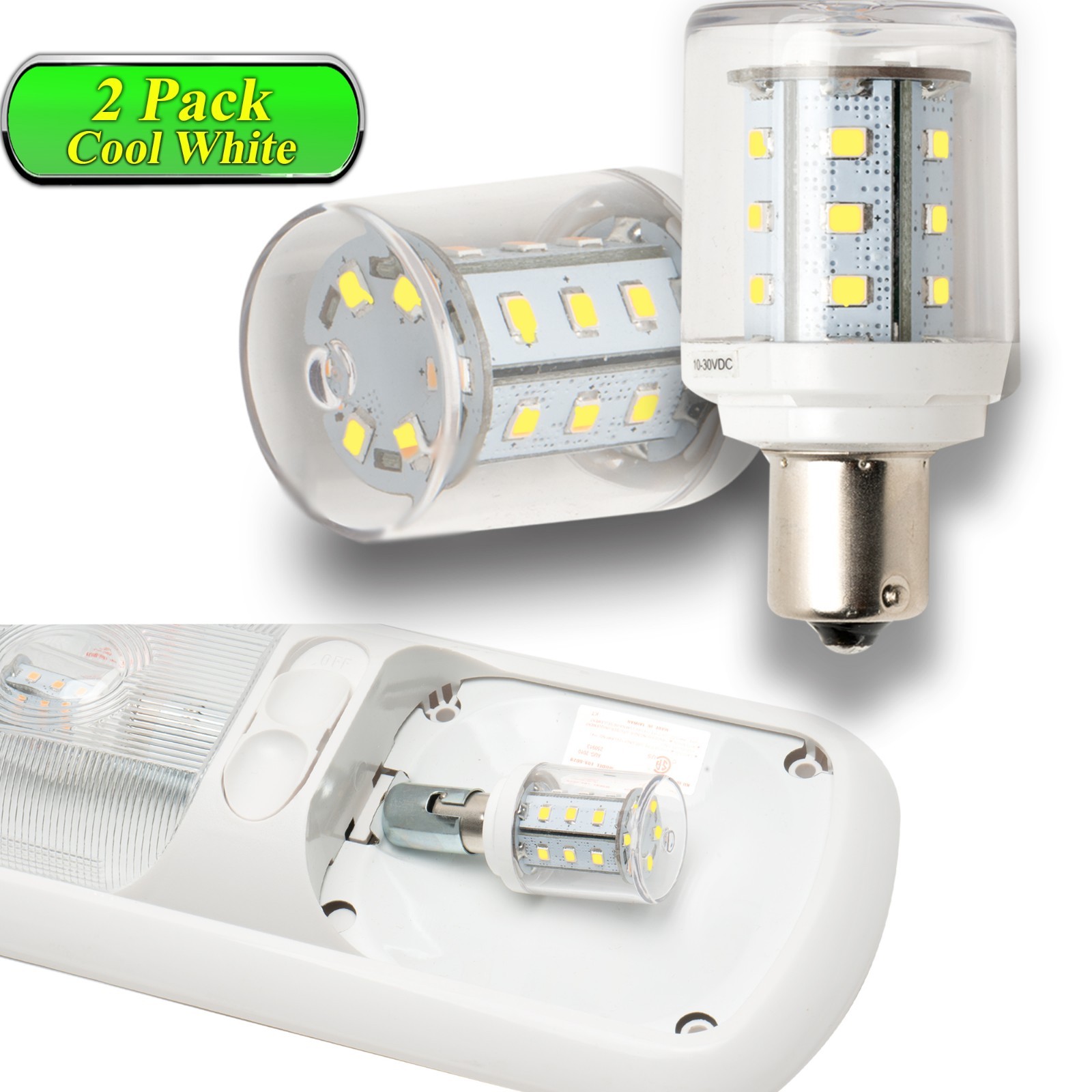 2x LeisureLED 1156 / 1141 Interior LED Light bulb RV Trailer 6500K Cool ...