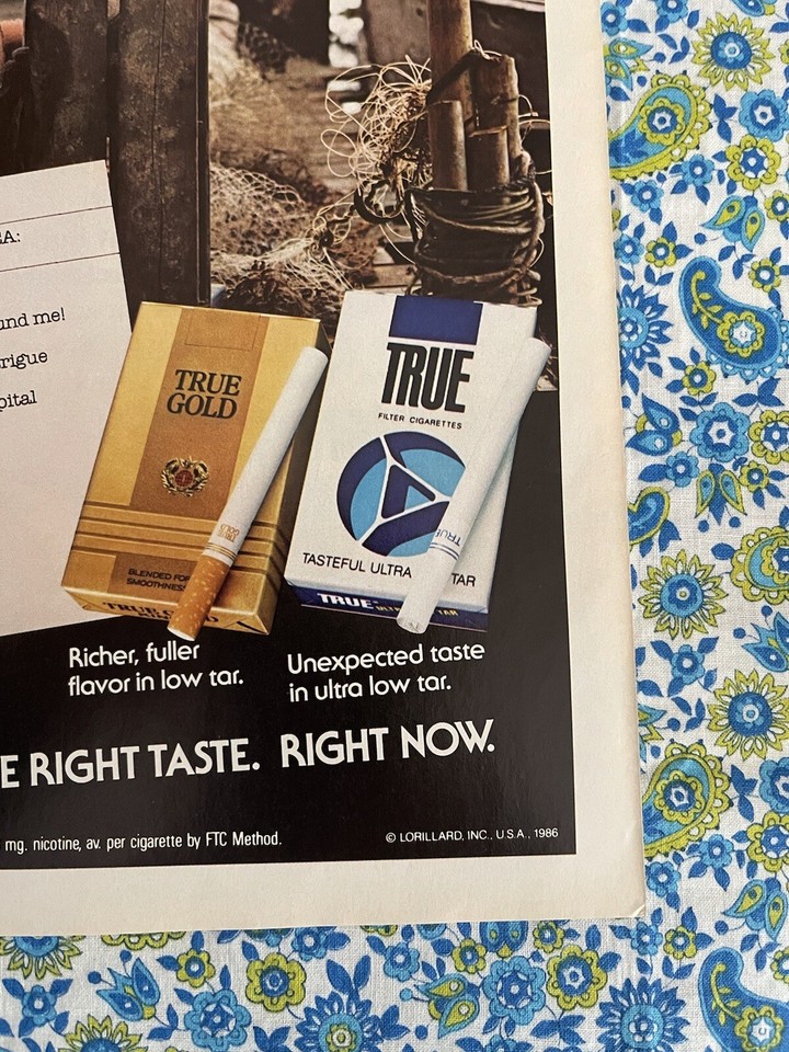 Vintage 1987 True Cigarettes Print Ad Dateline Central America | eBay