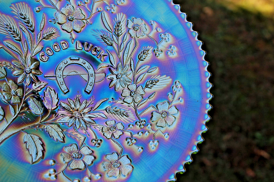 ANTIQUE NORTHWOOD GOOD LUCK CARNIVAL GLASS PLATE - GREEN | eBay
