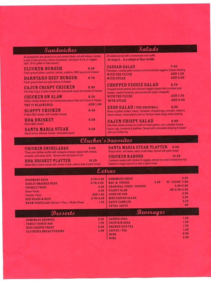 Clucker's Charcoal Chicken Menu Sheridan Road Highwood Illinois | eBay