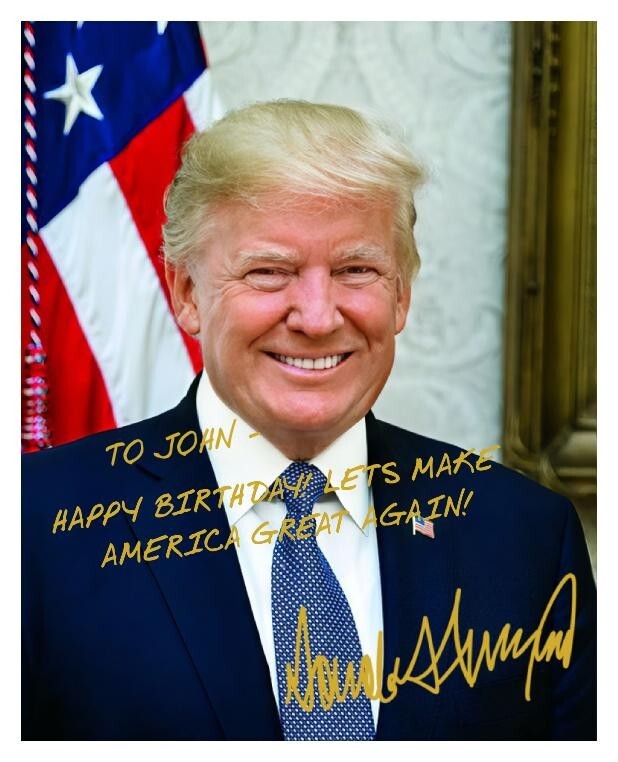 PERSONALIZED PRESIDENT DONALD TRUMP HAPPY BIRTHDAY GOLD AUTOGRAPH 8X10 ...