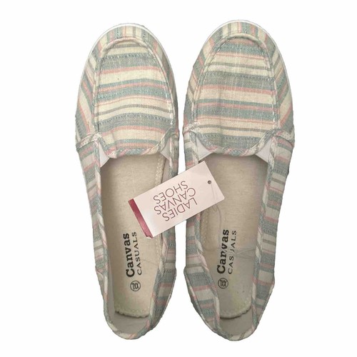 NWT Canvas Casual Women Striped Color Tom Style Toe Slip on Shoes Size ...