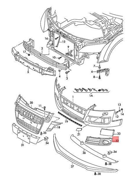 Genuine AUDI TT Bumper N/s Left Fog Light Grill Surround 8j0807681h 3fz ...