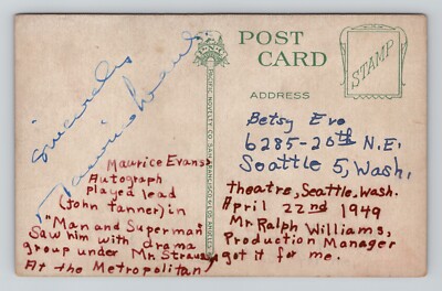 Maurice Evens Autograph Lead in Man and Superman on Postcard Back | eBay