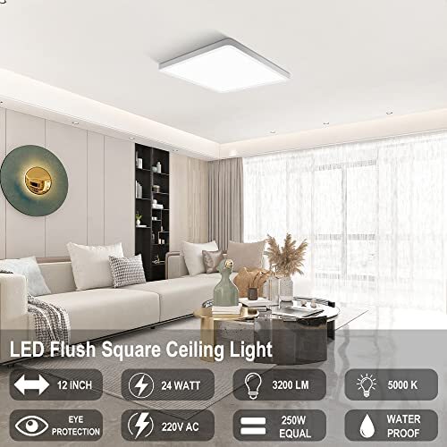 12 Inch Square Led Ceiling Light 24w 5000k Daylight Super Bright ...