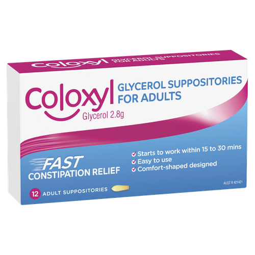 Coloxyl Glycerol Suppositories For Adults 12 Pack Fast Constipation ...