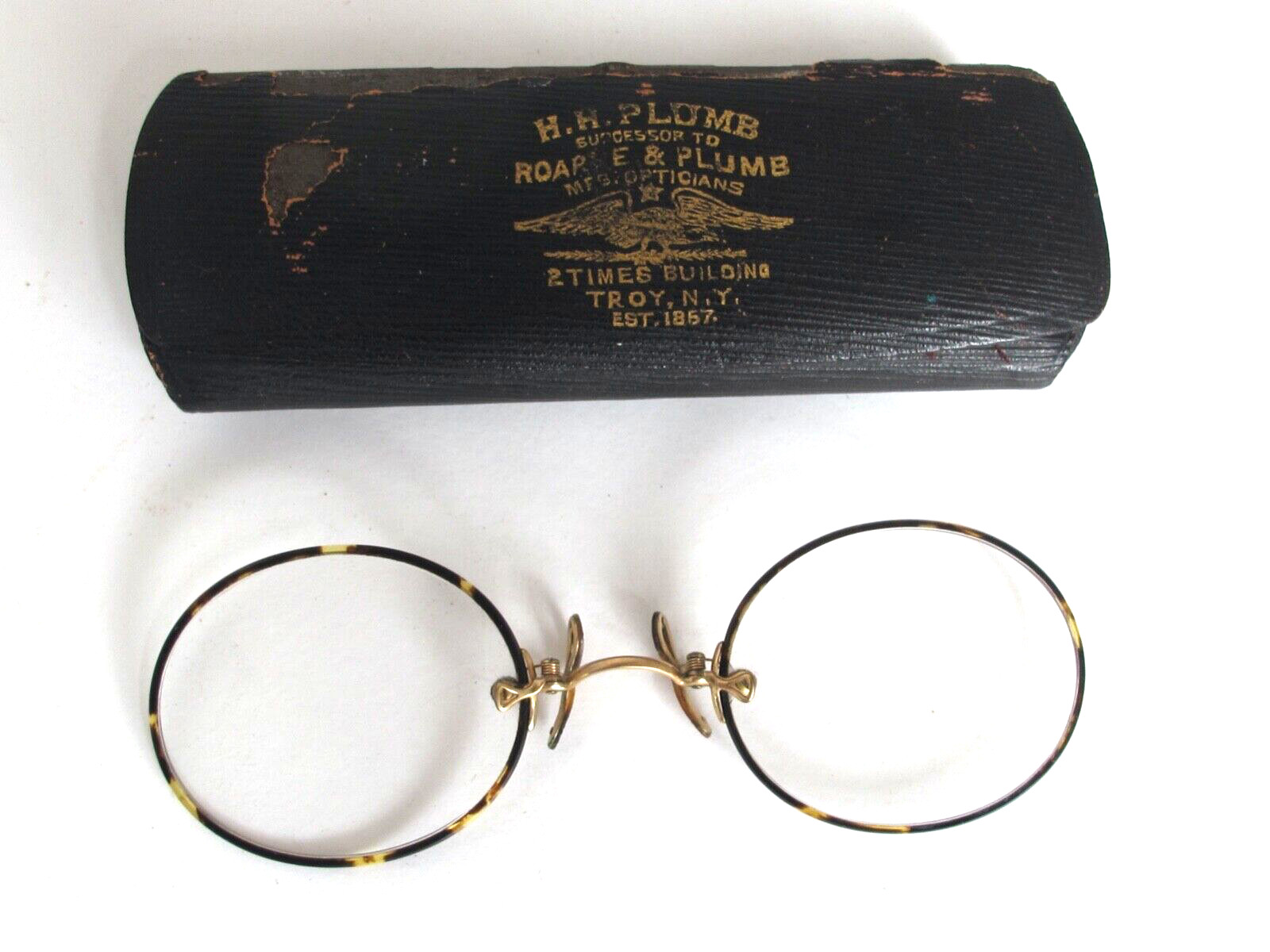 Antique Tortoise Pince Nez Eyeglasses with Case - Gem