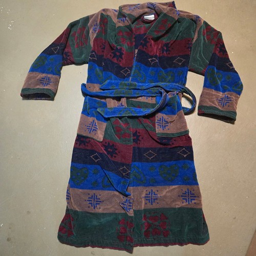 Vintage TJ Lawford Aztec Print Belted Terry Cloth Turkish Robe Size ...