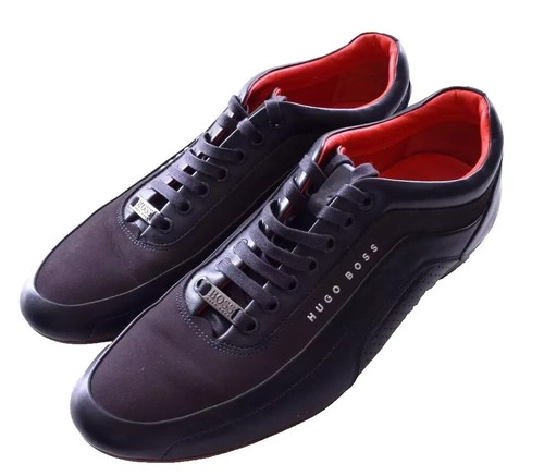 Hugo Boss Racing Trainers Mens Black Leather Carbon Fibre Sneakers US ...
