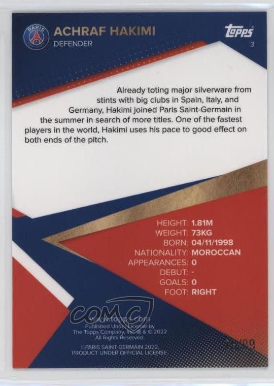 2021 Topps Paris Saint-Germain Team Set Neon Green Foil /99 Achraf ...