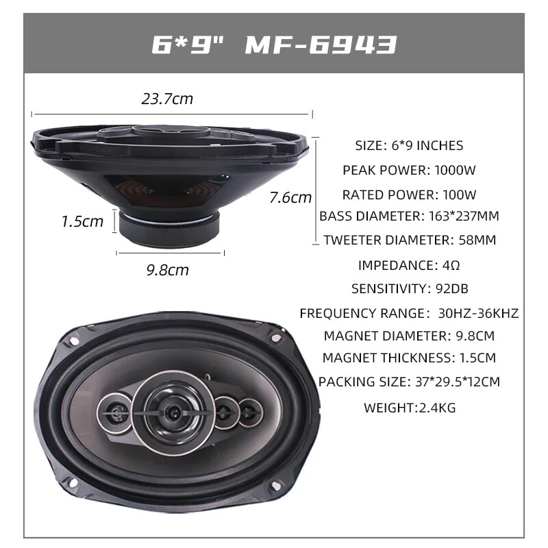 1pair Loud 6/6x9 inch Coaxial Car Speakers Max 400W/1000W Audio HiFi ...