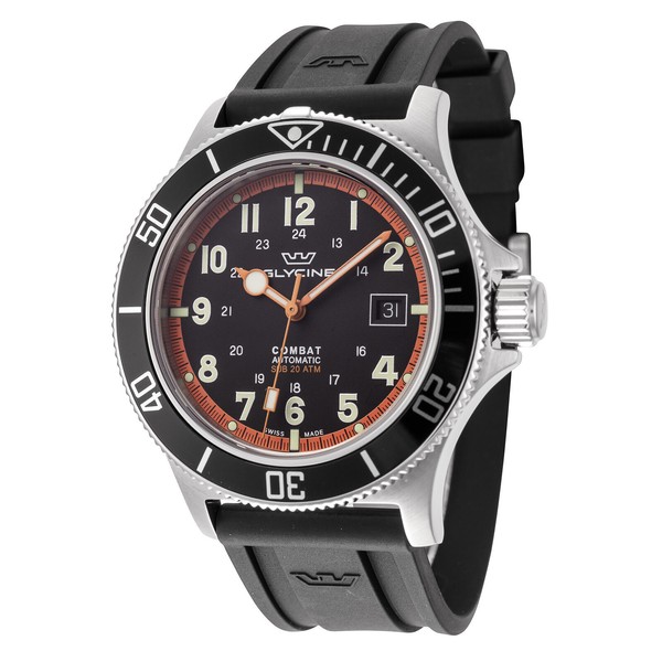 Glycine Combat Sub 42mm Silver Stainless Steel Case with Black Rubber ...