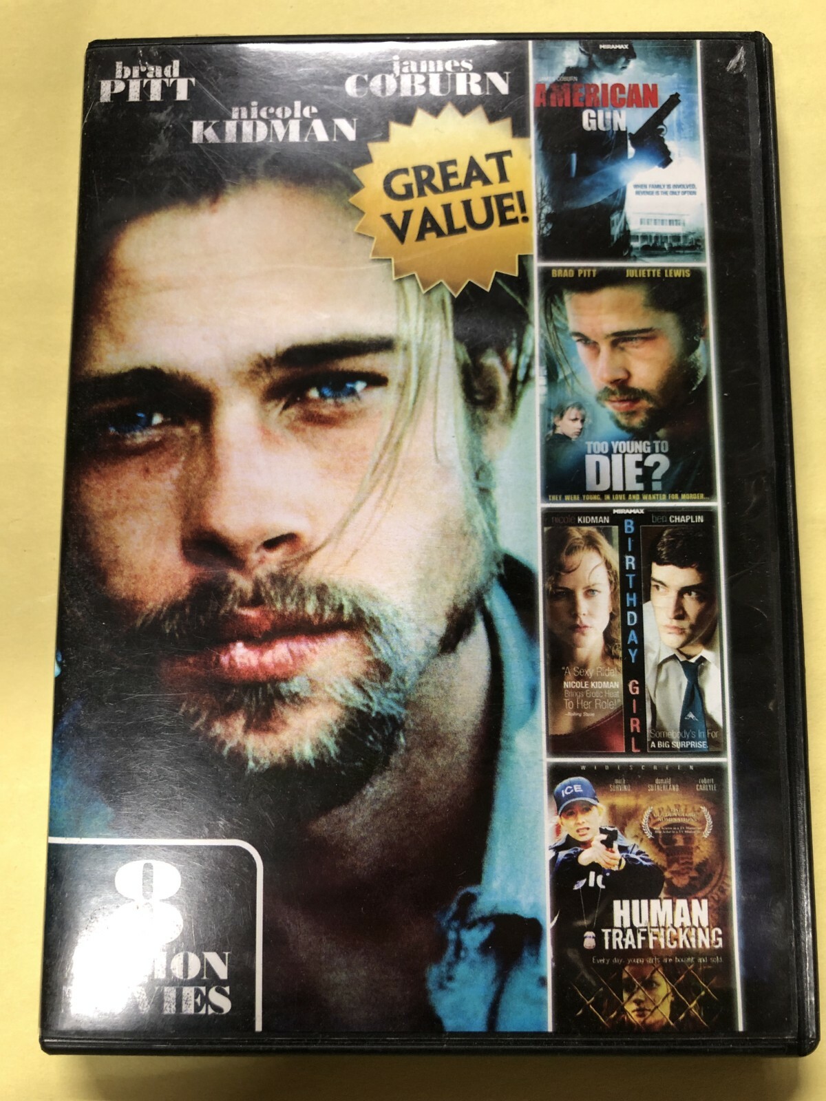 8 ACTION MOVIES - DVD - 2 DISC SET - PITT, KIDMAN, COBURN, DAMON ...