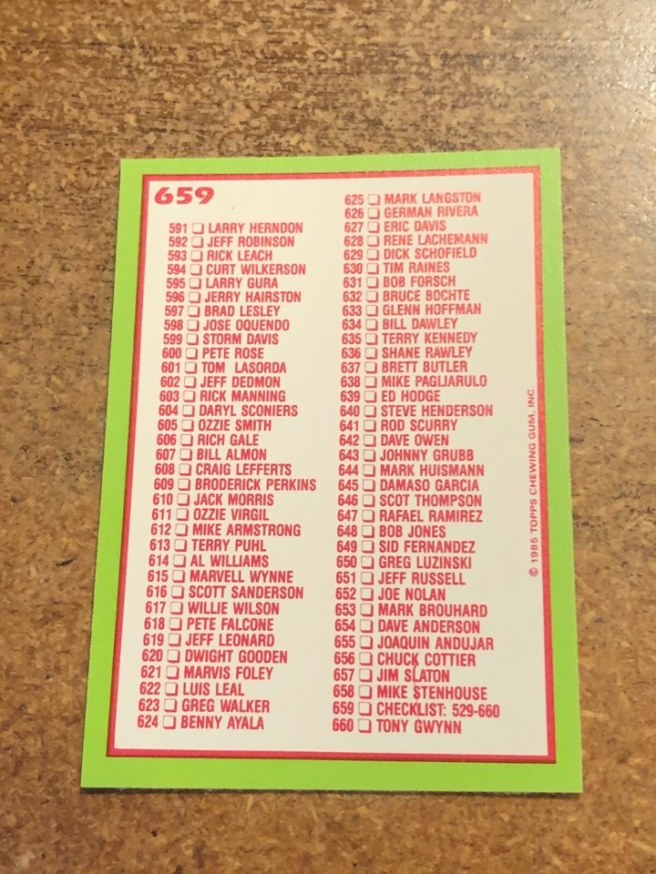 1985 Topps Tiffany Baseball # 659 Checklist Cards 529-660 | eBay