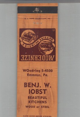 Matchbook Cover Benjamin W. Iobst Beautiful Kitchens Emmaus, PA | eBay