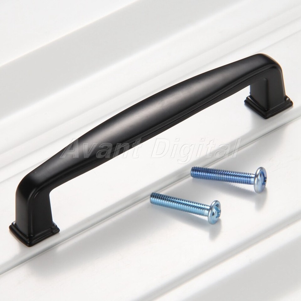 Modern Black Pull Handle Knob Cabinet Drawer Door Knobs Single Hole 96 ...
