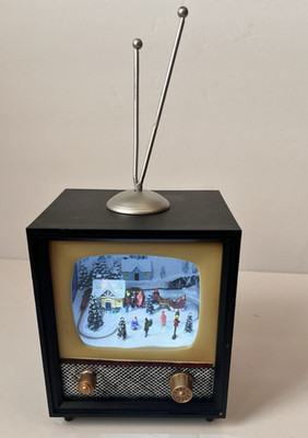 Retro Vintage TV Music Box with Animated Moving Christmas Train, Lights ...