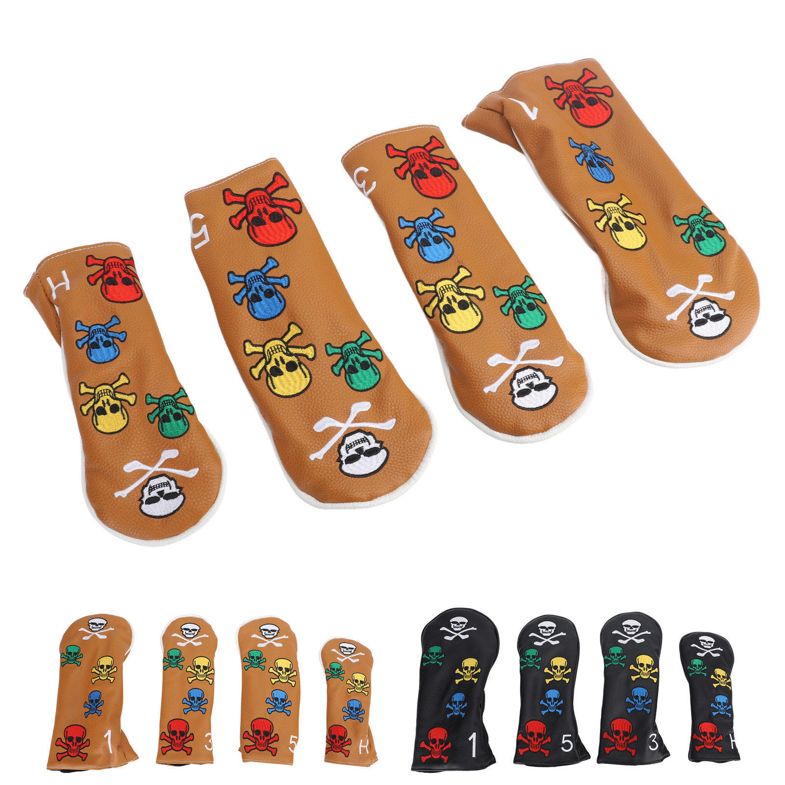 4Pcs Skull Golf Club Head Covers Golf Club Headcovers Colorful Skeleton ...