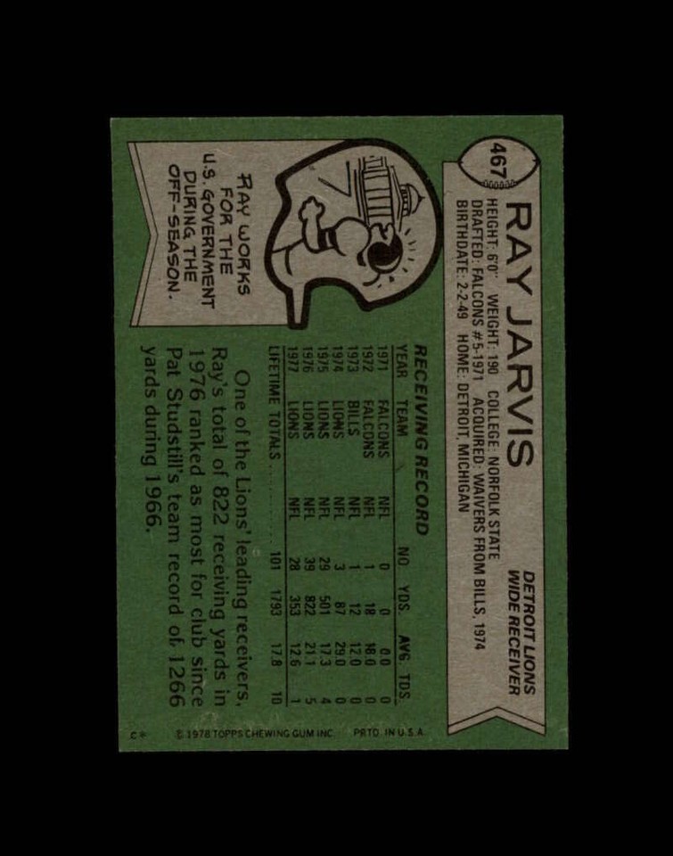1978 Topps Football #467 Ray Jarvis STARX 6.5 EX/MT+ CS91305 | eBay