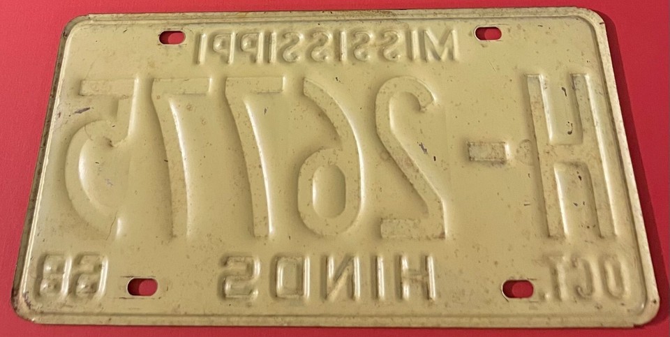 1968 Mississippi License Plate H-26775 Hinds County Jackson Terry ...