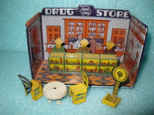 Marx Home Town Drug Store with Accessories Excellent | eBay