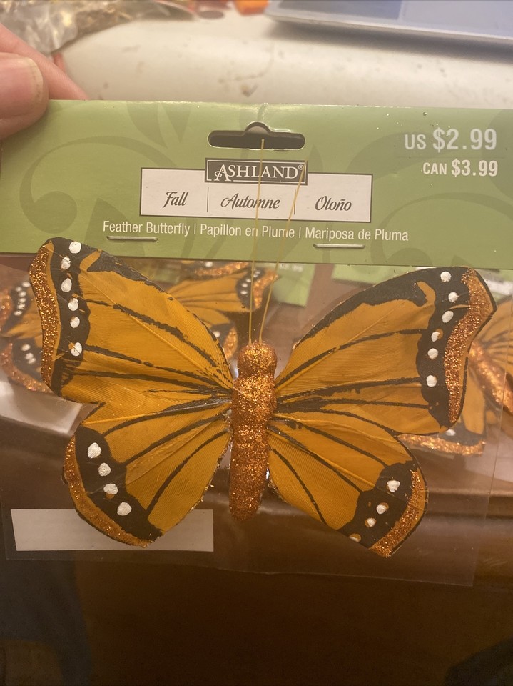 Ashland Fall Feather Butterfly Lot of 4 NEW Brown w/Sparkle ...