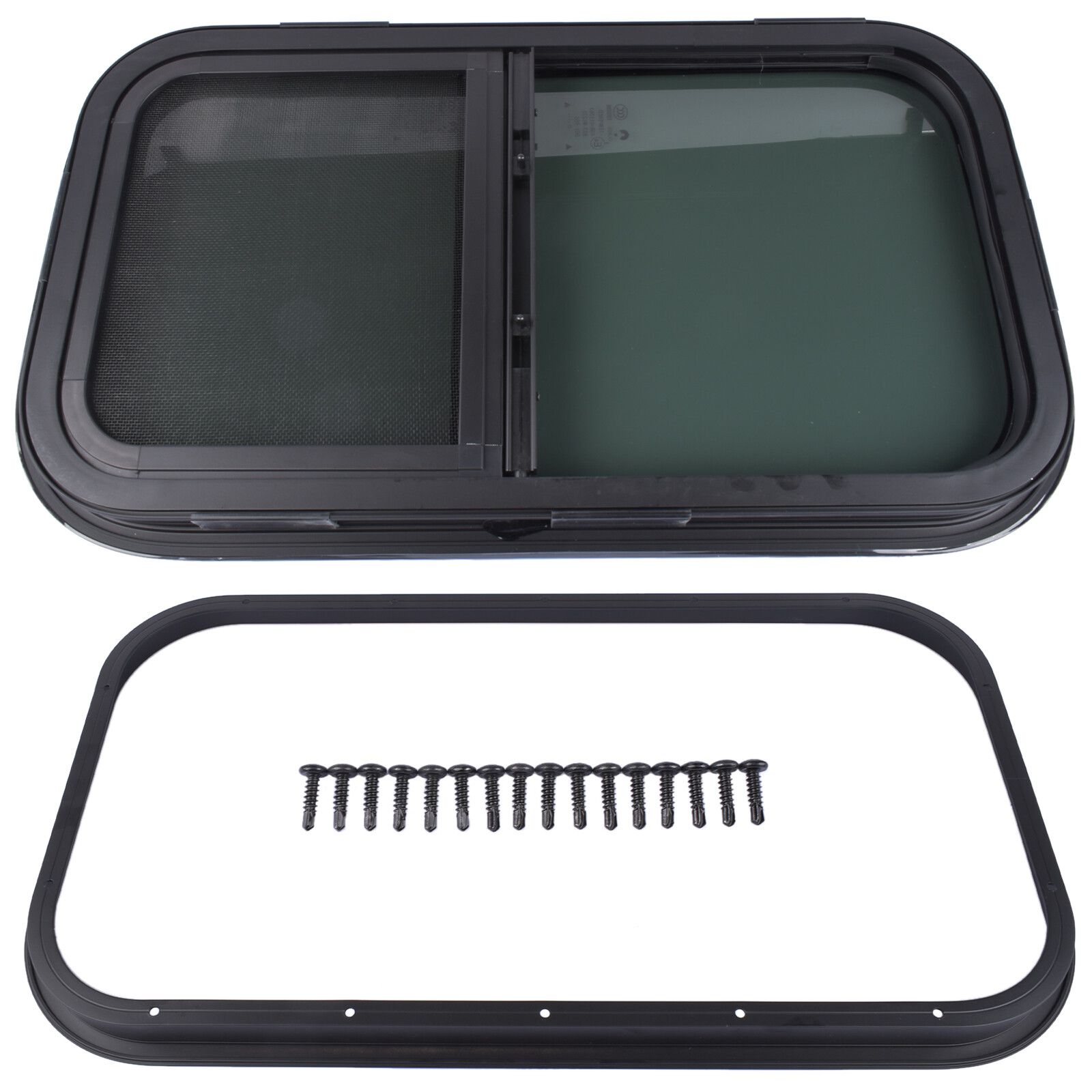 12"W x 22"H Vertical Slider W/Screen&Interior Camper Window Clamp Ring ...