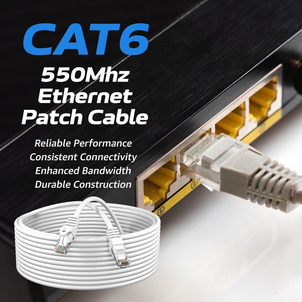 White CAT6 Ethernet LAN Network RJ45 Patch Cable 25FT-200FT Multipack ...