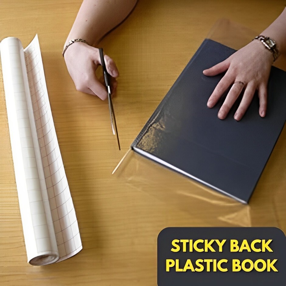 Book Cover Film Roll Clear Sticky Back Plastic Self Adhesive Protector ...