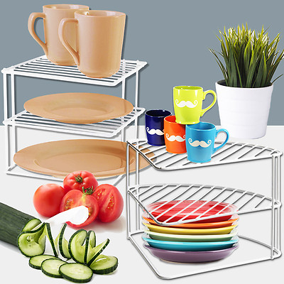 3 TIER WHITE CORNER KITCHEN PLATE RACK TIDY CUPBOARD SHELF INSERT ...