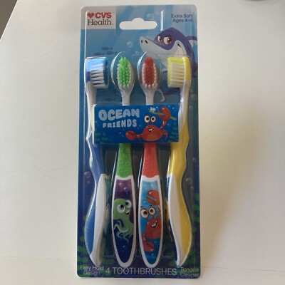 CVS Health Ocean Friends Extra Soft Easy Hold 4 Toothbrushes Ages 4-8 ...