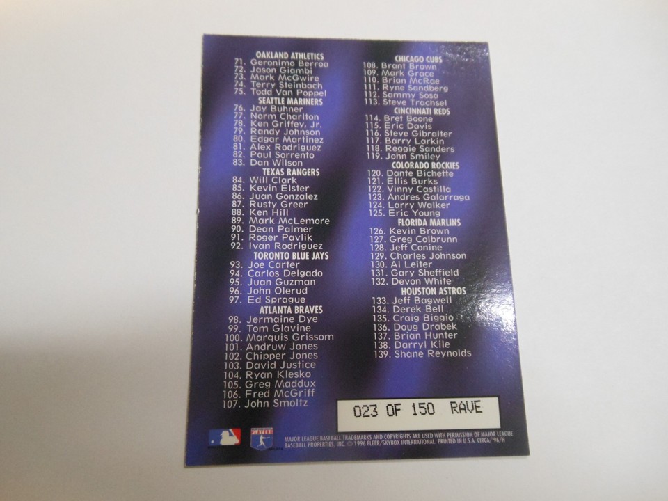 1996 Circa Ken Griffey Jr Checklist Rare Limited Numbered Rave 023 Of ...