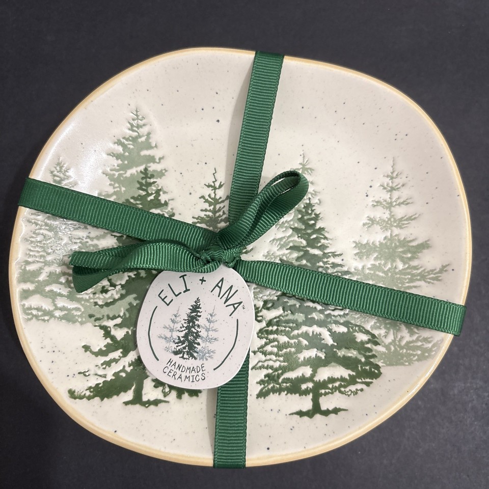 4 Eli+Ana Christmas Pine Tree Winter Forest 6" Appetizer Plate Set ...