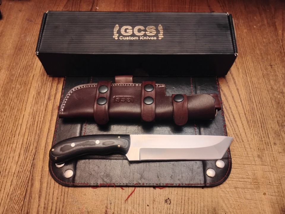 GCS Fixed Blade Knife 5" D2 Blade Micarta Handle Leather Sheath USA ...